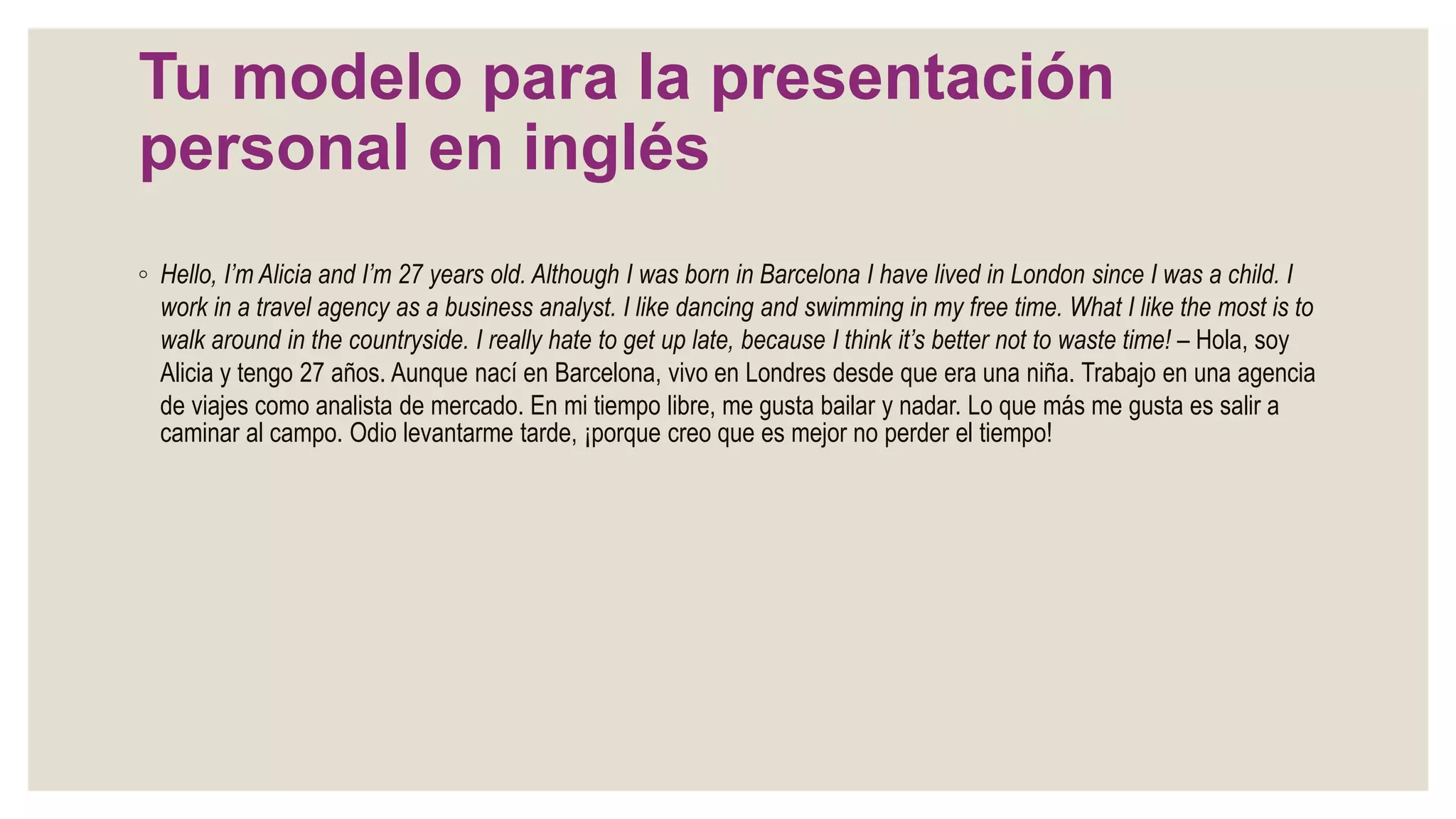 Presentación personal en inglés. | PPTX