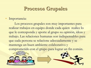 Presentación procesos grupales | PPTX