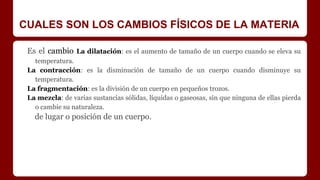 Cambios físicos y químicos de la materia | PPTX
