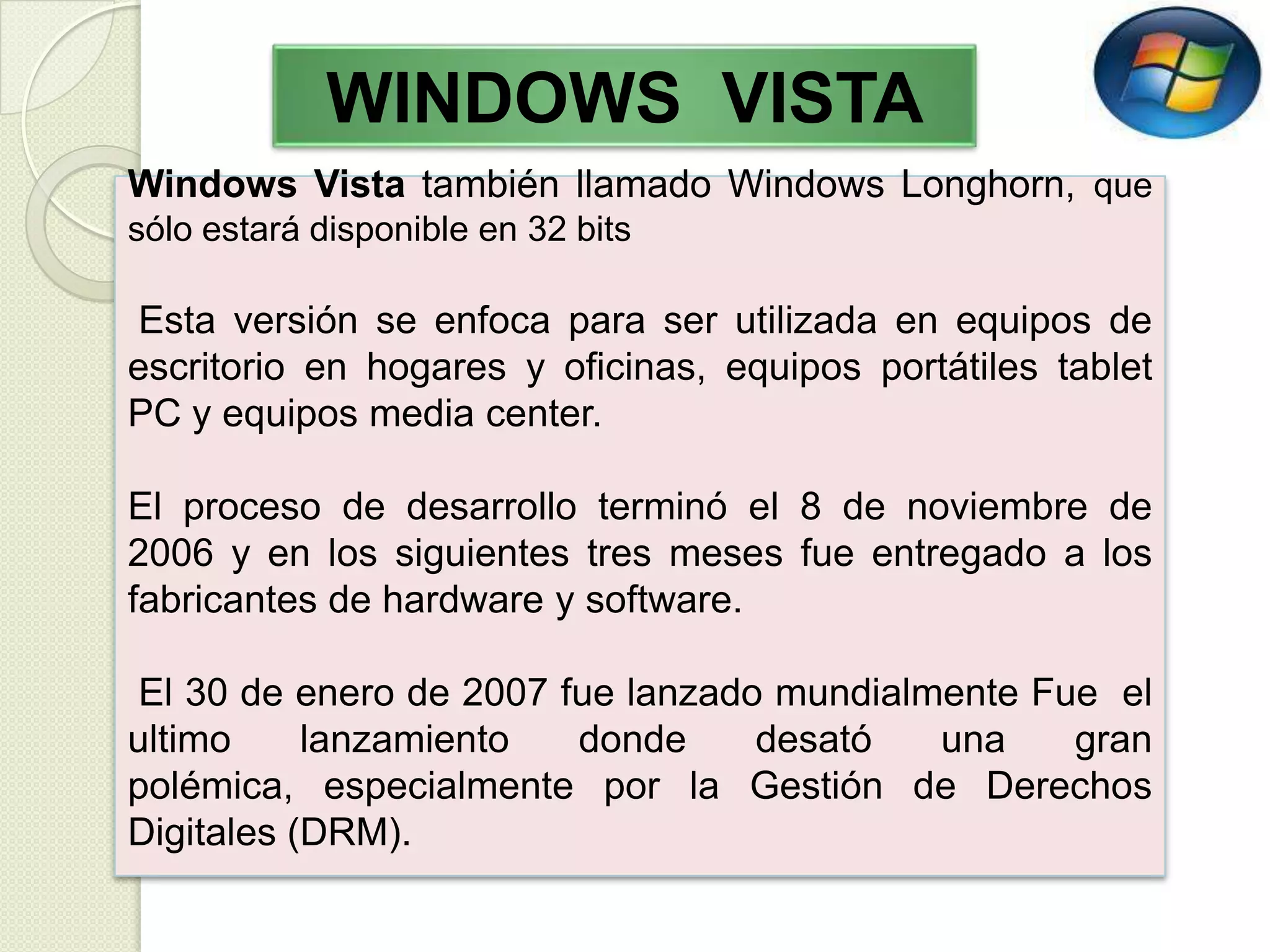 WINDOWS VISTA | PPTX | Computing | Technology & Computing