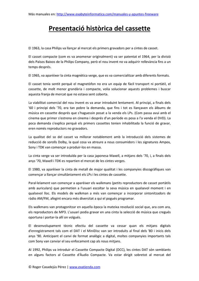 Presentació històrica del cassette | PDF
