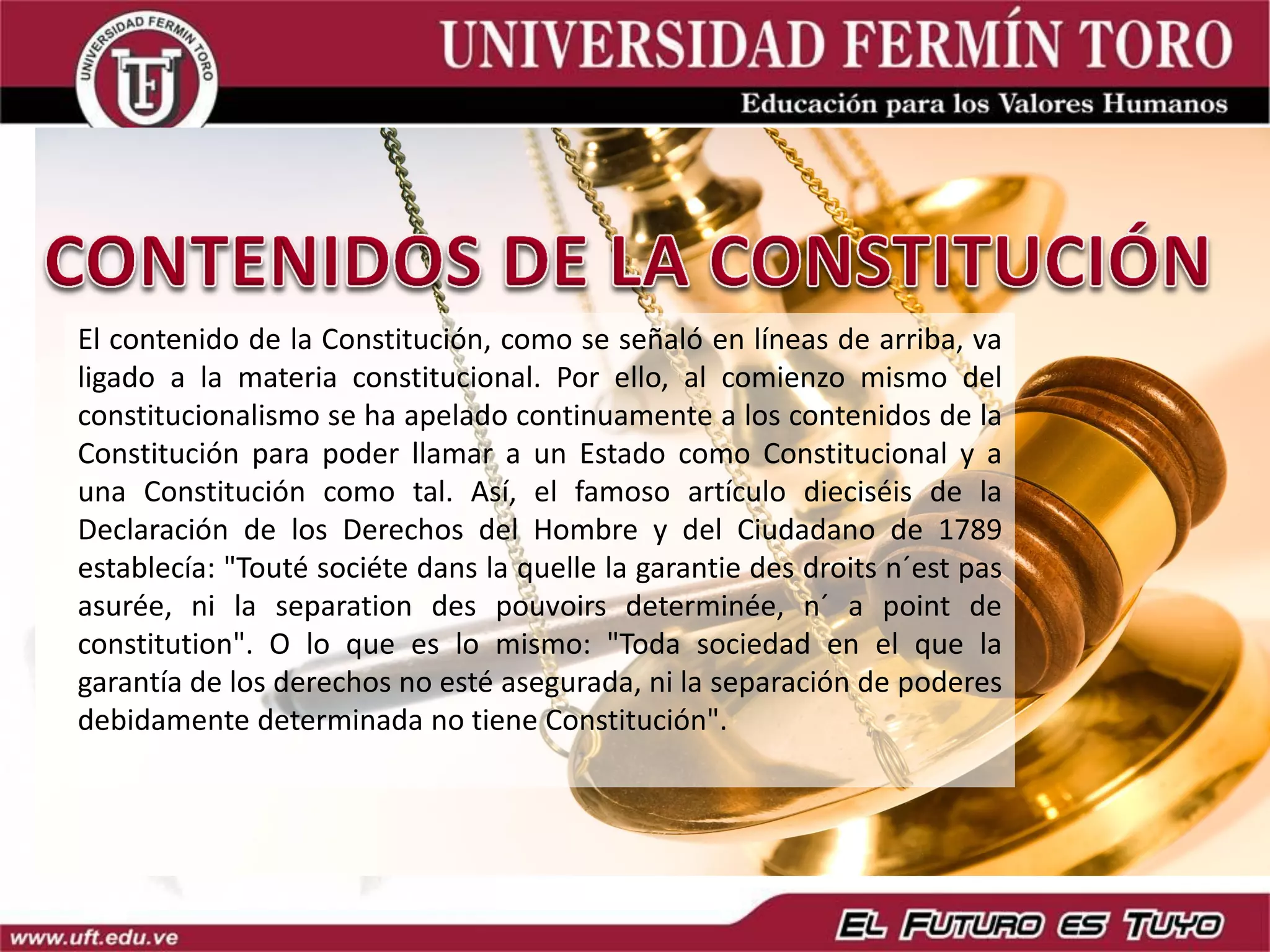 Presentacion. la constitución, su concepto, sus características, su ...