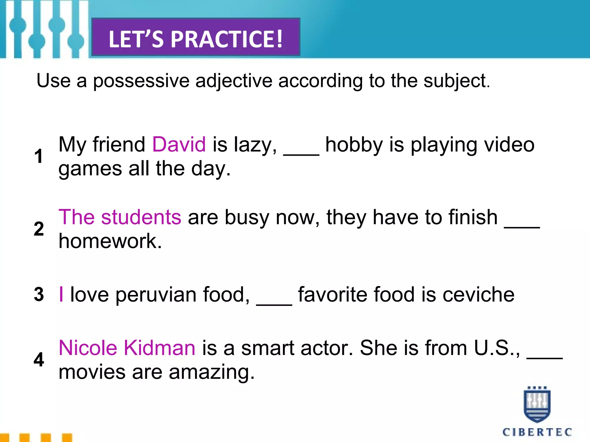 Possessive adjectives and to describe personality | PPT