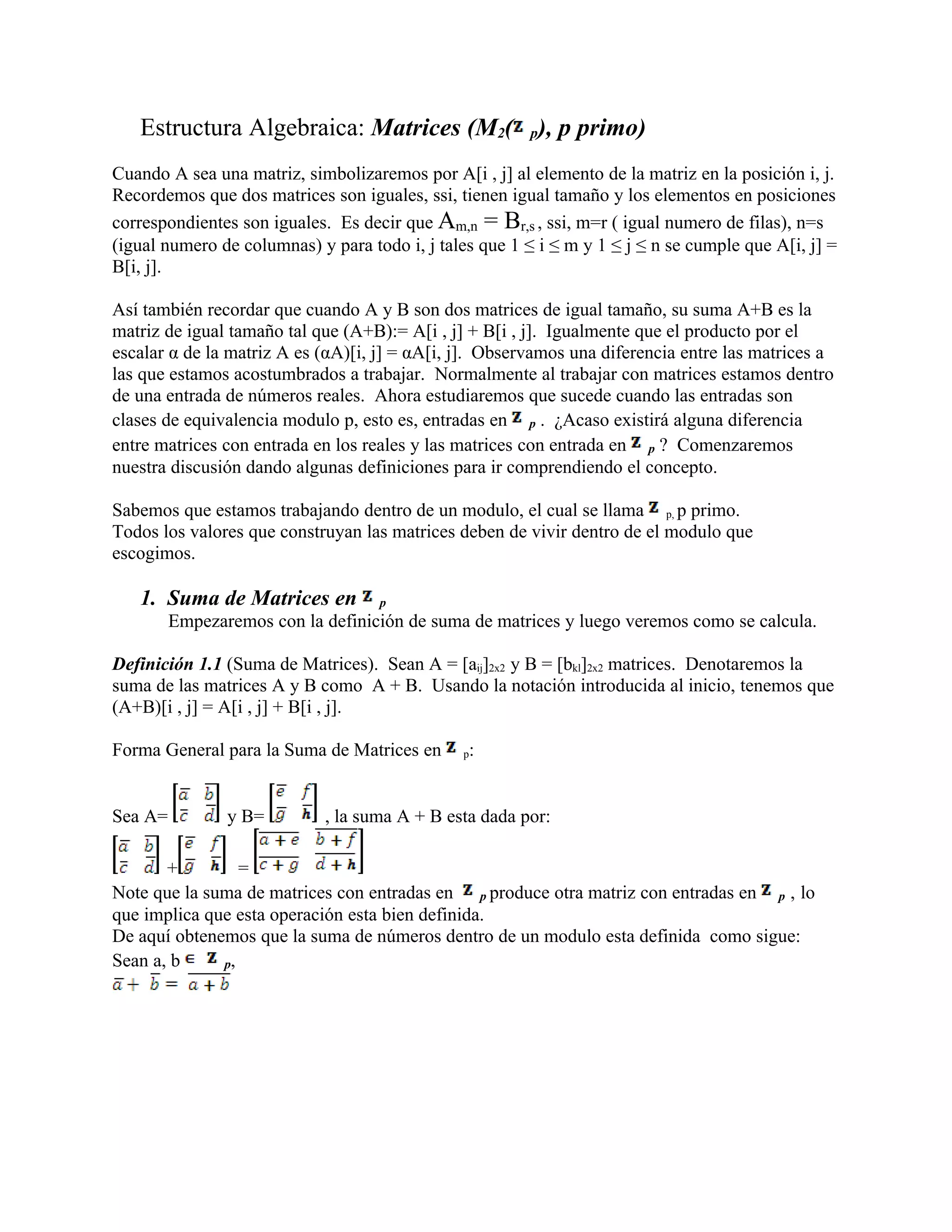 Matrices 2x2 en Zp; p = # primo | DOC