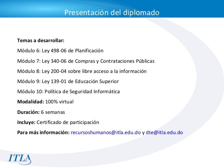 Presentacion diplomado normativas itla