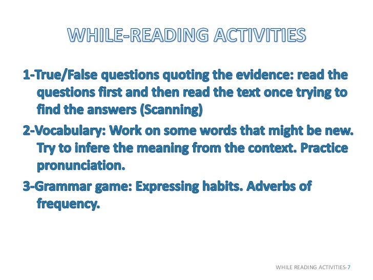 Pre While And Post reading Activities Pre While And Post reading Activities