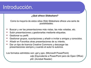 Introduccion a SlideShare | PPT | Technology & Computing