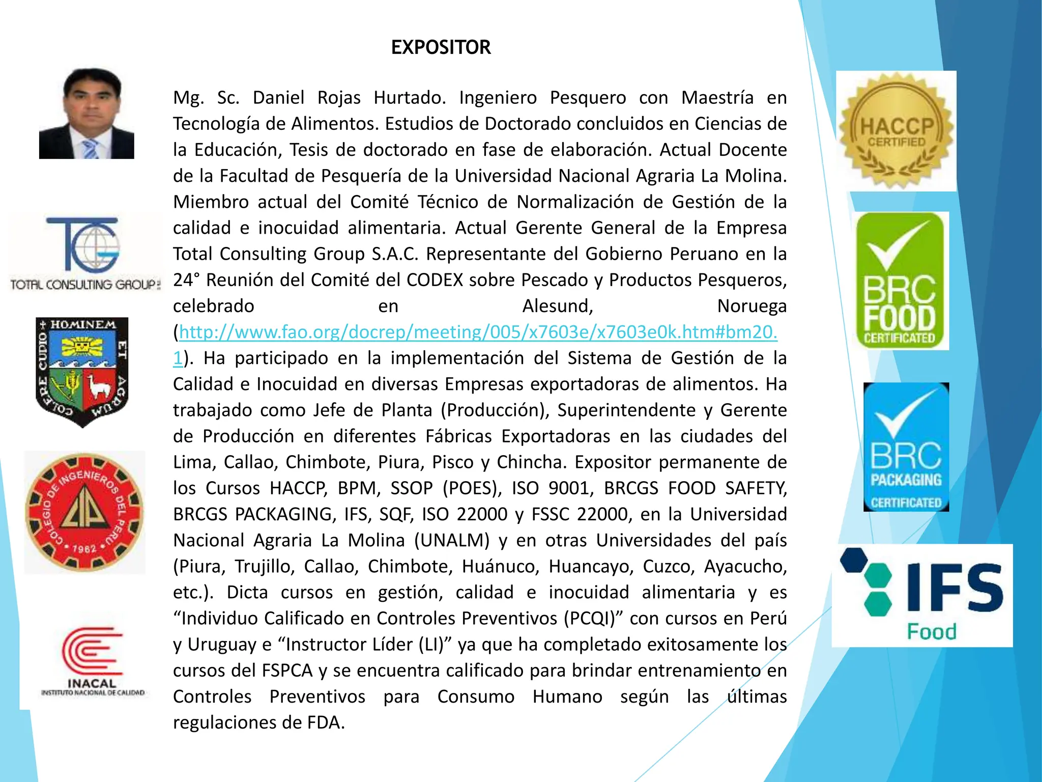 PRESENTACION Y PROGRAMAS PRE-REQUISITOS DEL SISTEMA HACCP BPM Y PHS ...