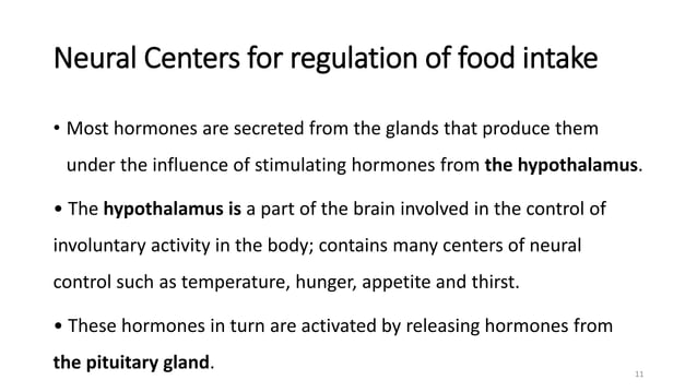 Neural mechanism of food and water intake | PPTX