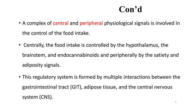 Neural mechanism of food and water intake | PPTX