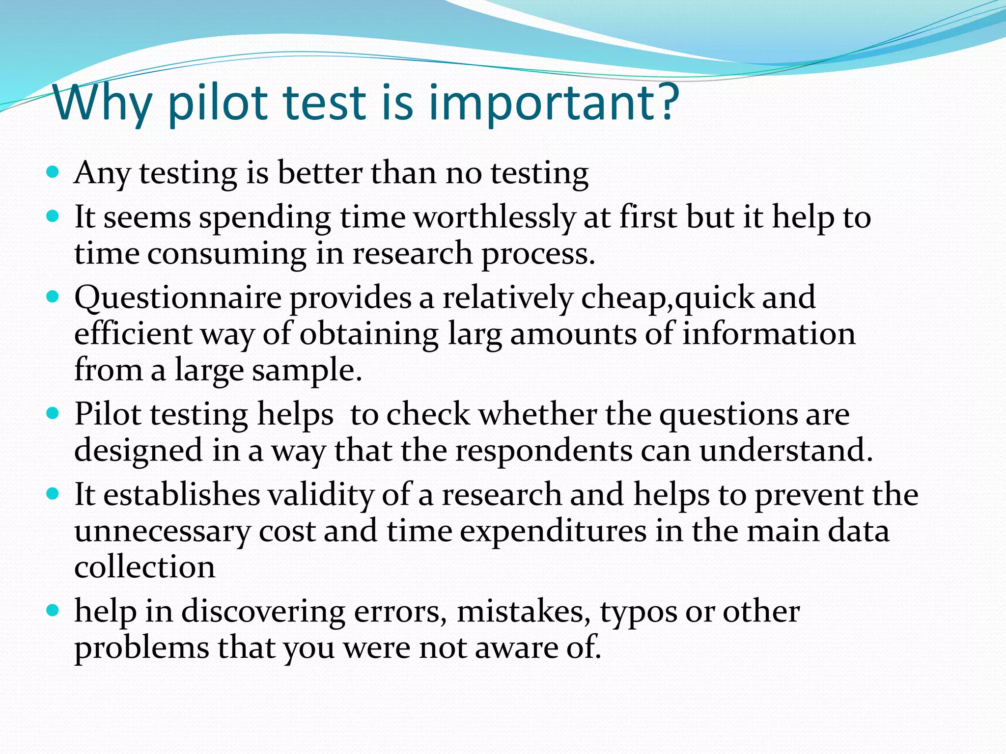 pilot testing of questionnaire | PPTX