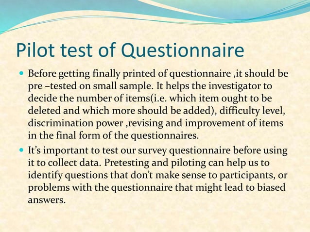 Pilot Testing Of Questionnaire pilot-testing-of-questionnaire