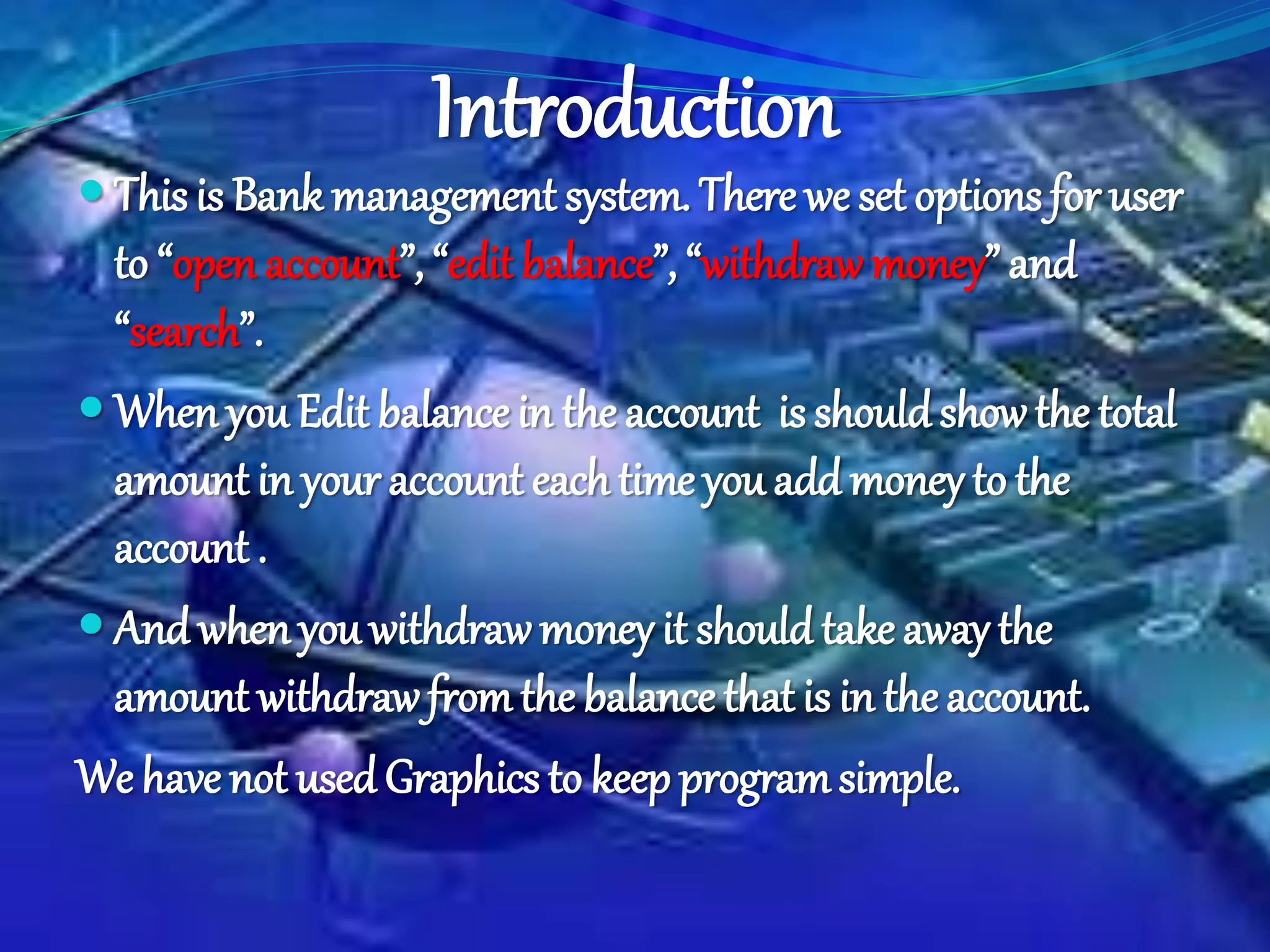 Presentaion on banking system in c++ | PPTX