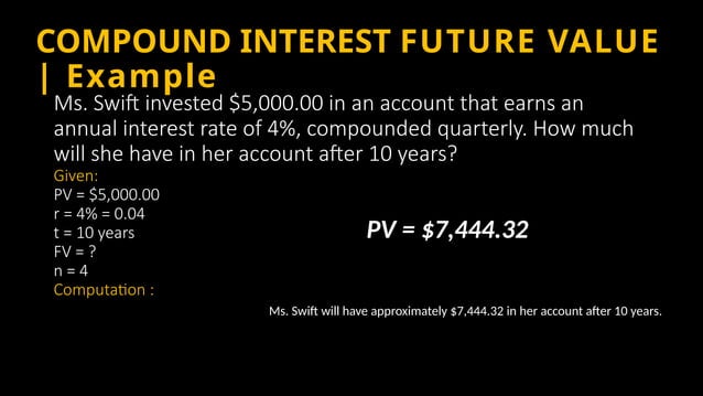 PRESENT AND FUTURE VALUE. (SIMPLE & COMPOUND INTEREST)pptx.pptx