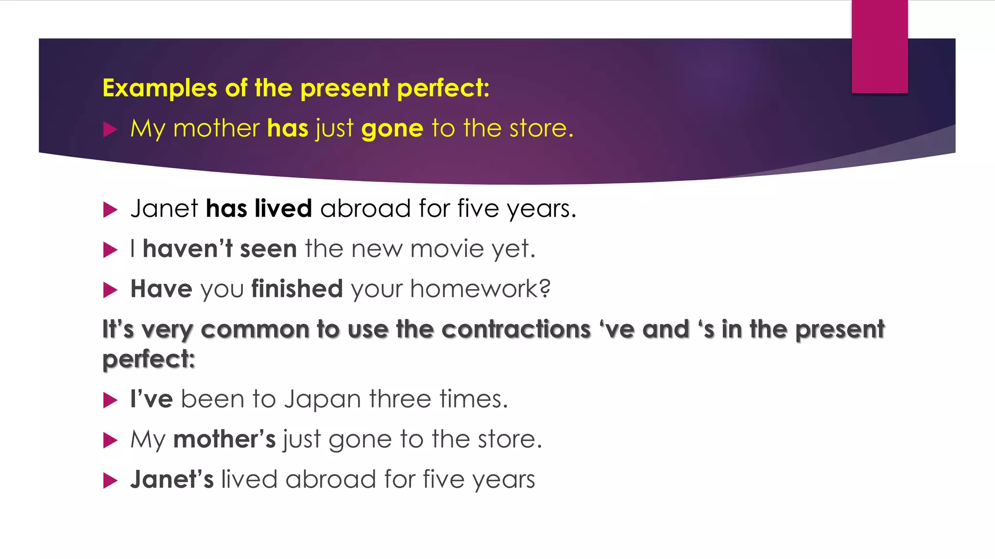 Present and past perfect tense | PPTX