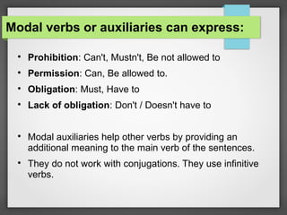 Present and past use of modal auxiliaries | PPT
