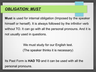 Present and past use of modal auxiliaries | PPT