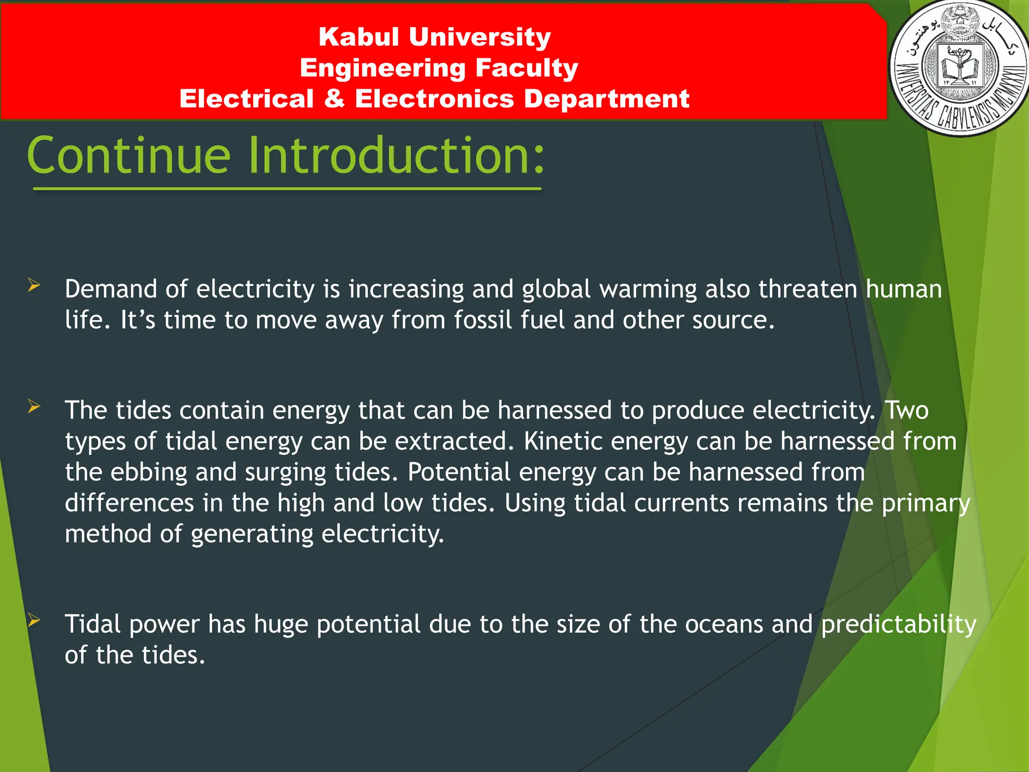 Overview of the Tidal Energy and water turbine design | PPTX