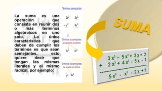 OPERACIONES ALGEBRAICAS, SUMAS, RESTAS, MULTIPLICACION Y DIVISION | PPTX | Educational ...