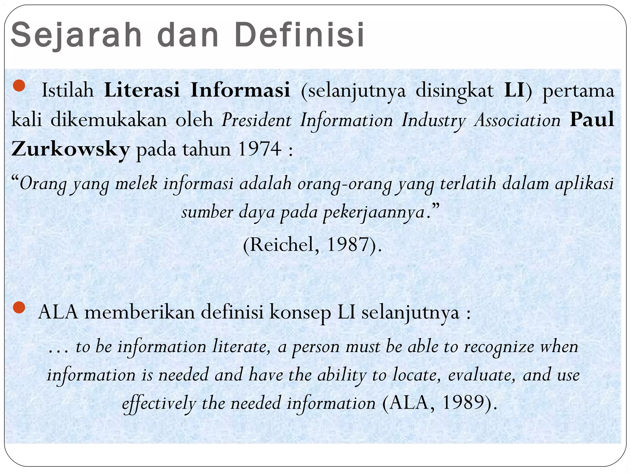 Literasi informasi : sebuah pengantar | PPT