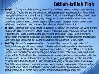 Tasyri' istilah-istilah fiqh & manhaj 4 imam | PPSX
