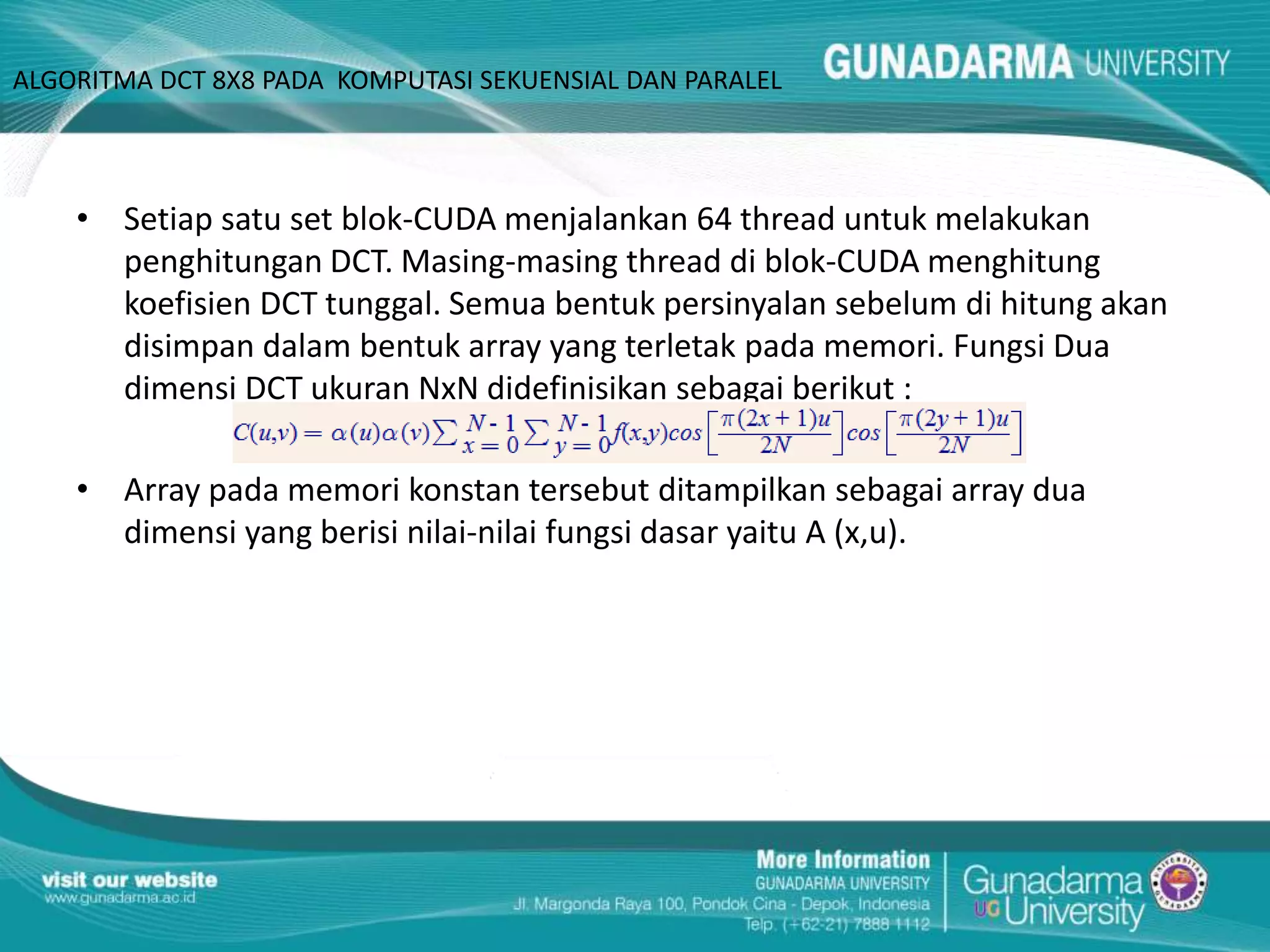 CUDA with DCT Algorithm | PPTX