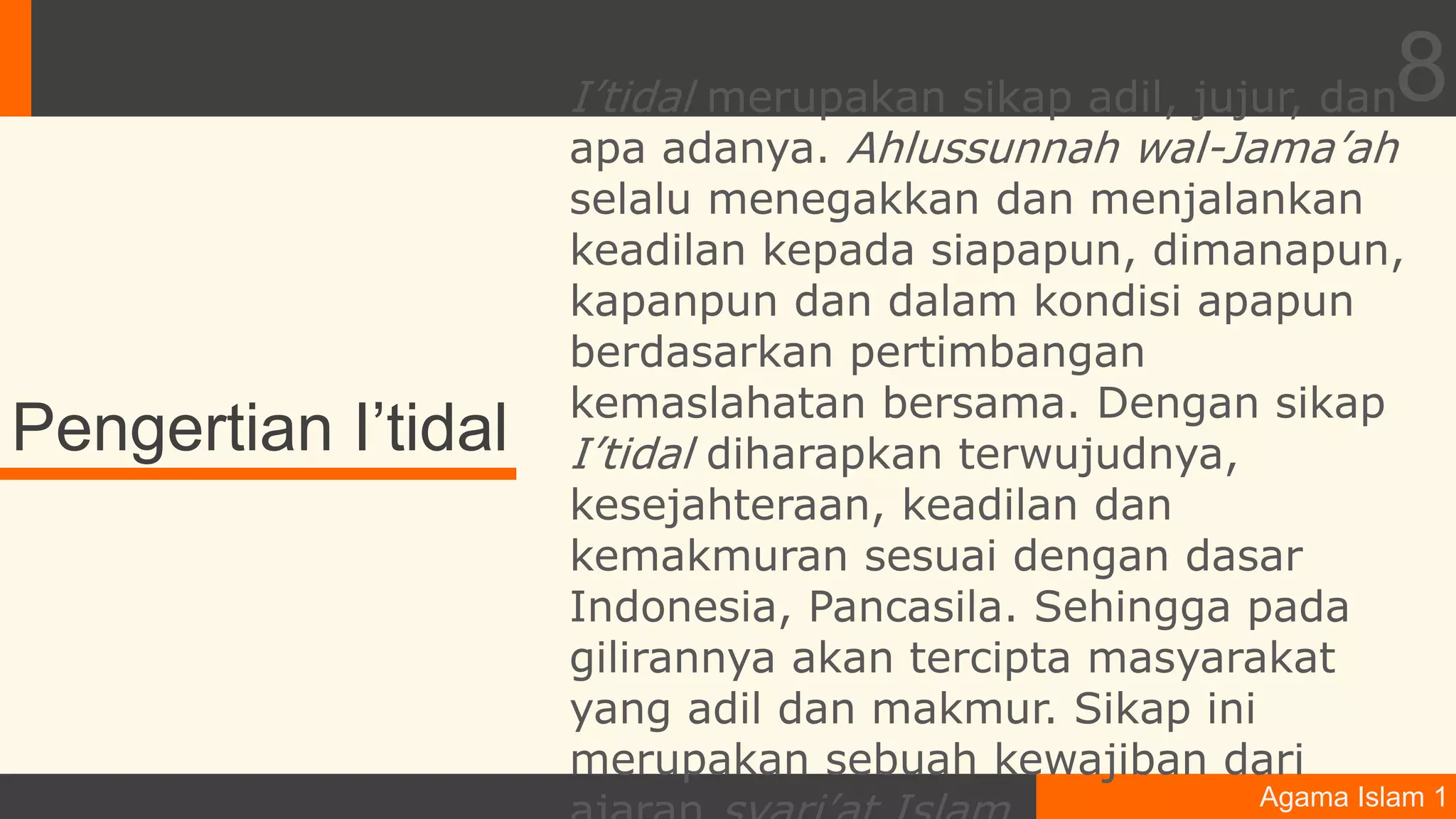 Presentasi agama tasamuh dan i'tidal | PPTX