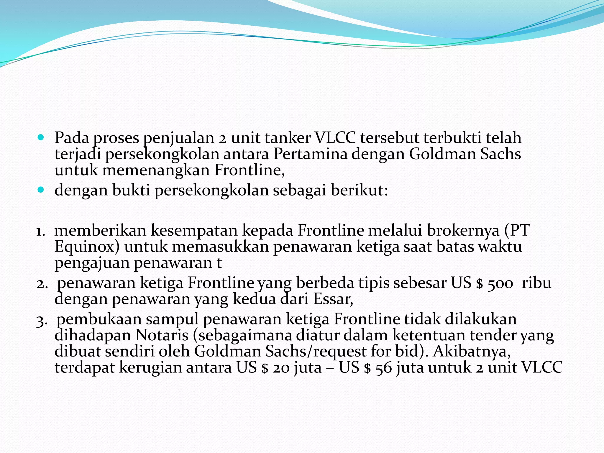 Presentasi dugaan korupsi vlcc | PPTX