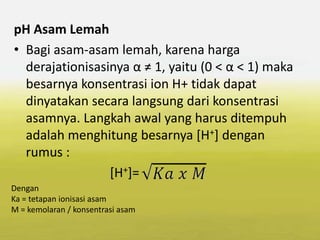 Kekuatan Asam Basa dan pH Larutan (Kimia Kelas XI) | PPTX