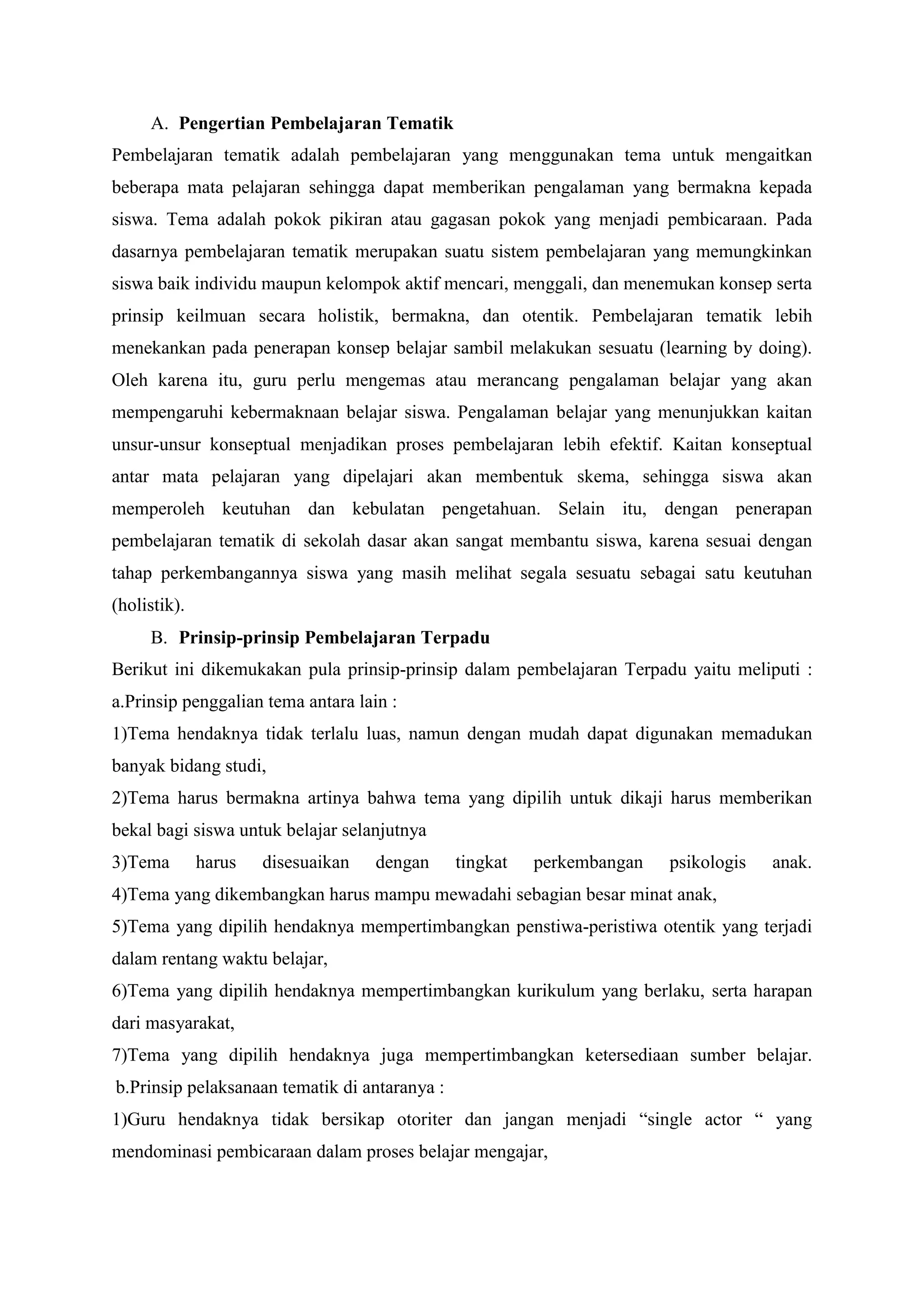 Pembelajaran Tematik | DOCX