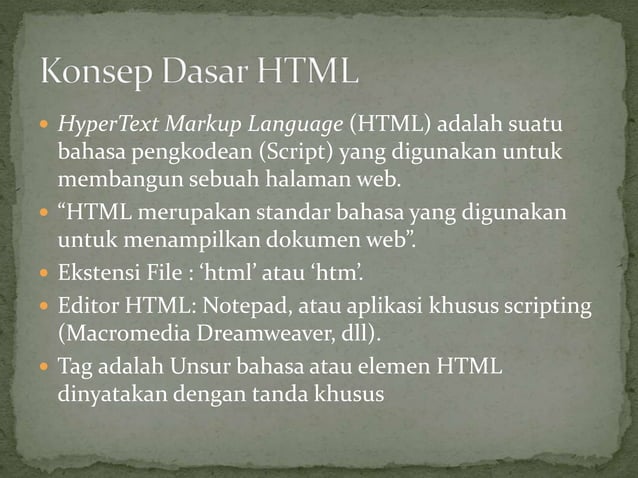 Presentasi konsep dasar html | PPTX