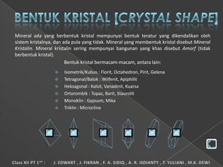 Presentasi Kristal Mineral - Sifat Fisik Mineral - Johan Edwart | PPTX