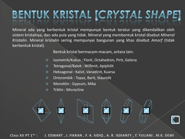Presentasi Kristal Mineral - Sifat Fisik Mineral - Johan Edwart | PPTX