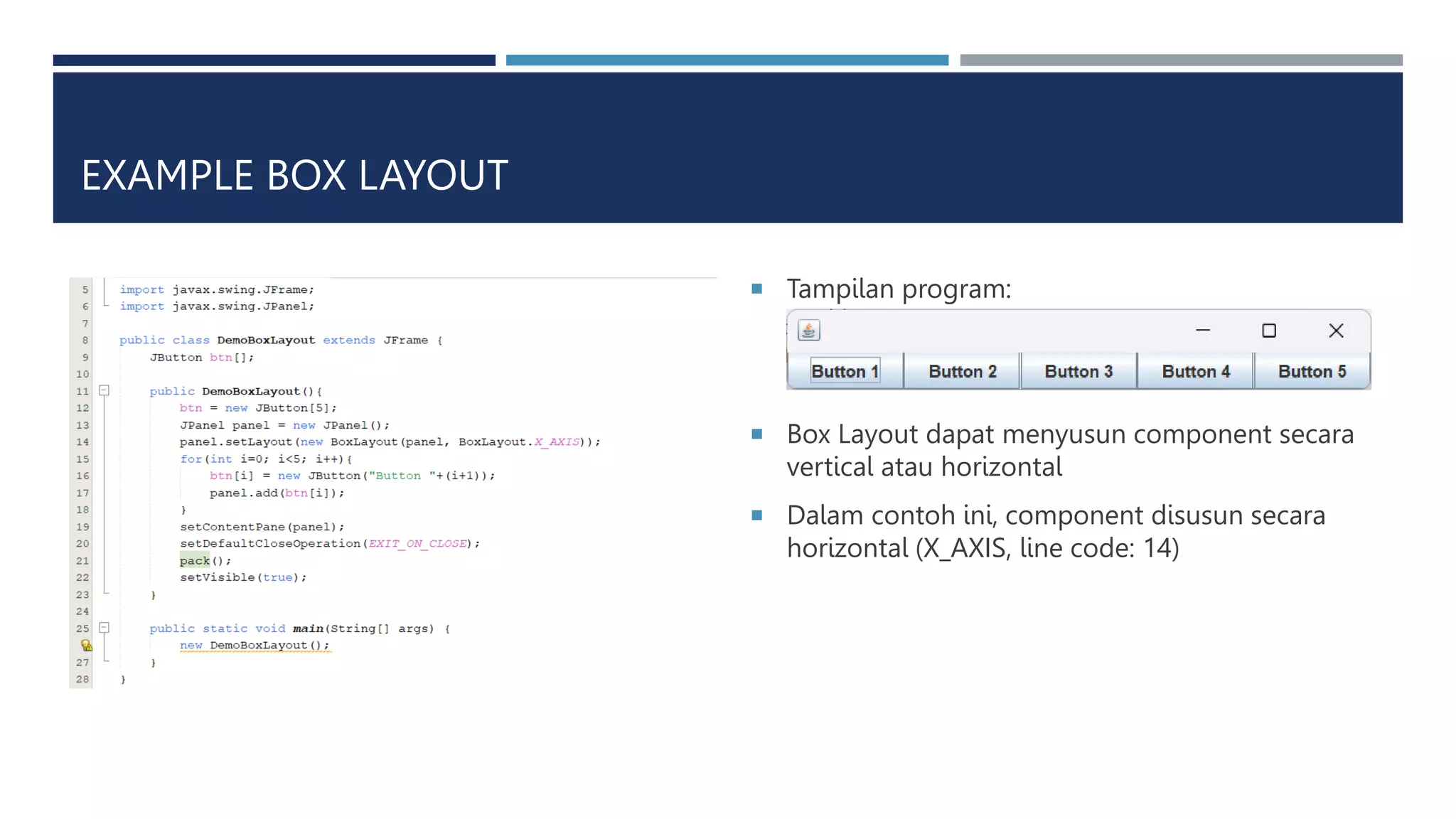 Presentasi latihan pemrograman Java GUI menggunakan SWING | PPTX