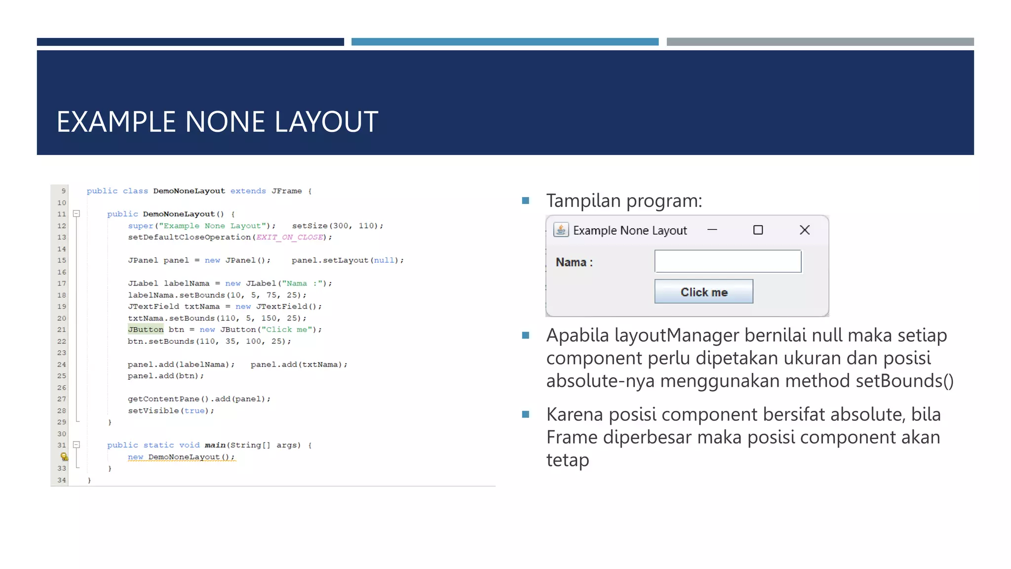 Presentasi latihan pemrograman Java GUI menggunakan SWING | PPTX