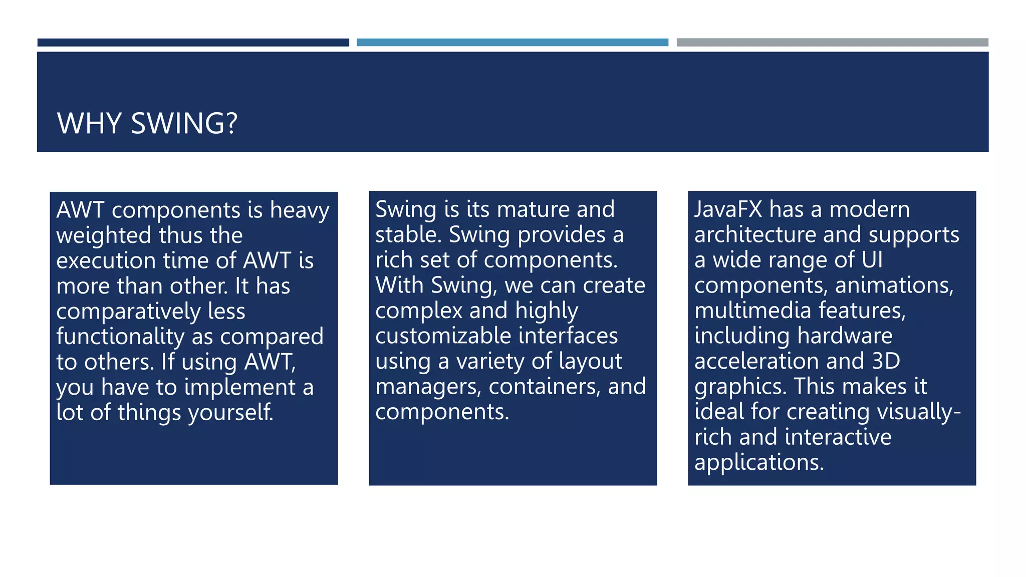Presentasi latihan pemrograman Java GUI menggunakan SWING | PPTX