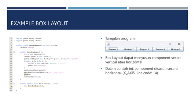 Presentasi latihan pemrograman Java GUI menggunakan SWING | PPTX