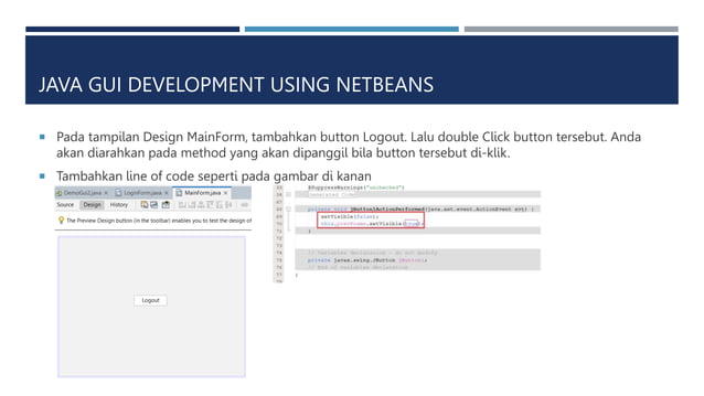Presentasi latihan pemrograman Java GUI menggunakan SWING | PPTX