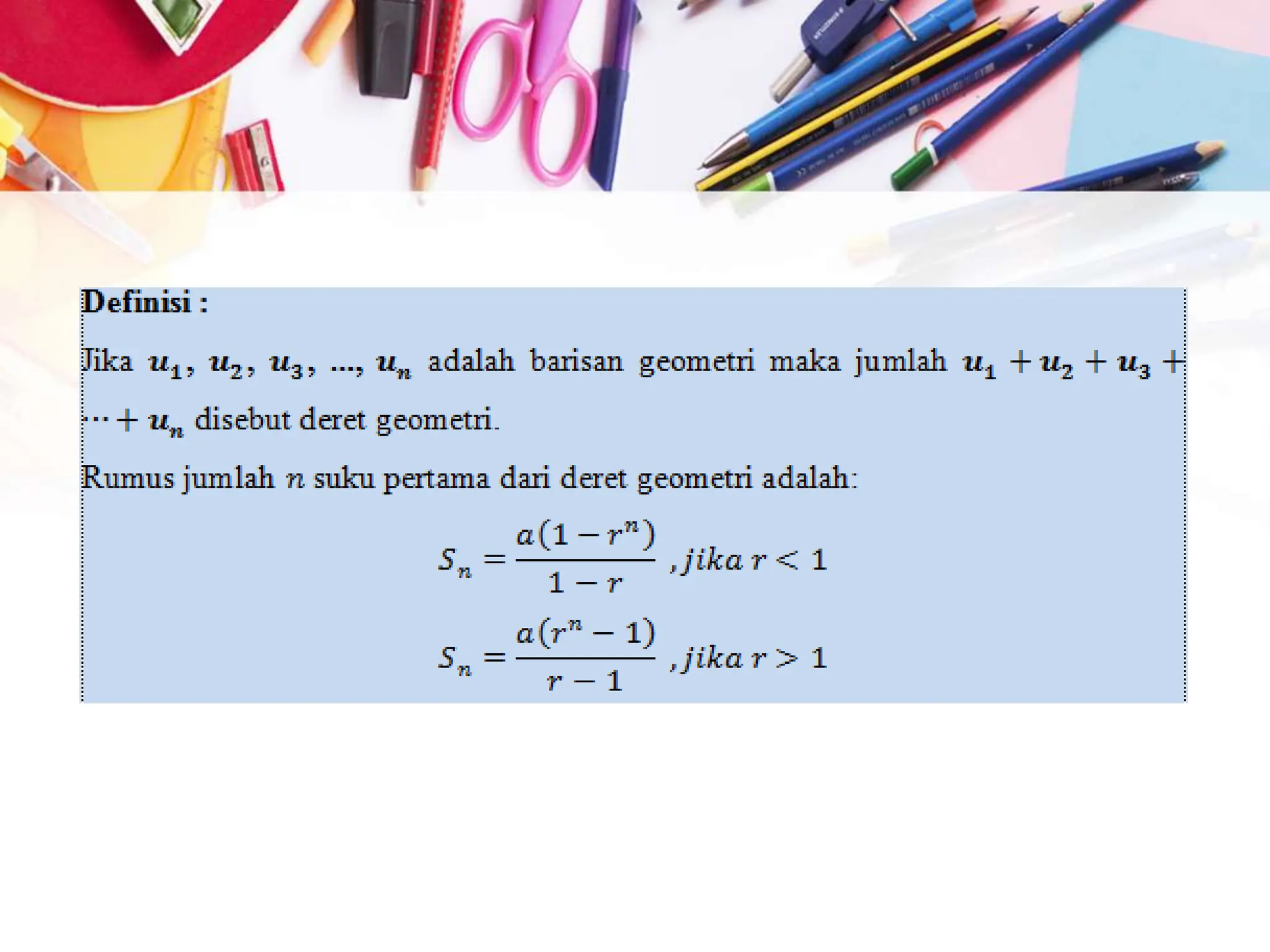 Materi Barisan dan Deret Geometri SMA ppt | PPT