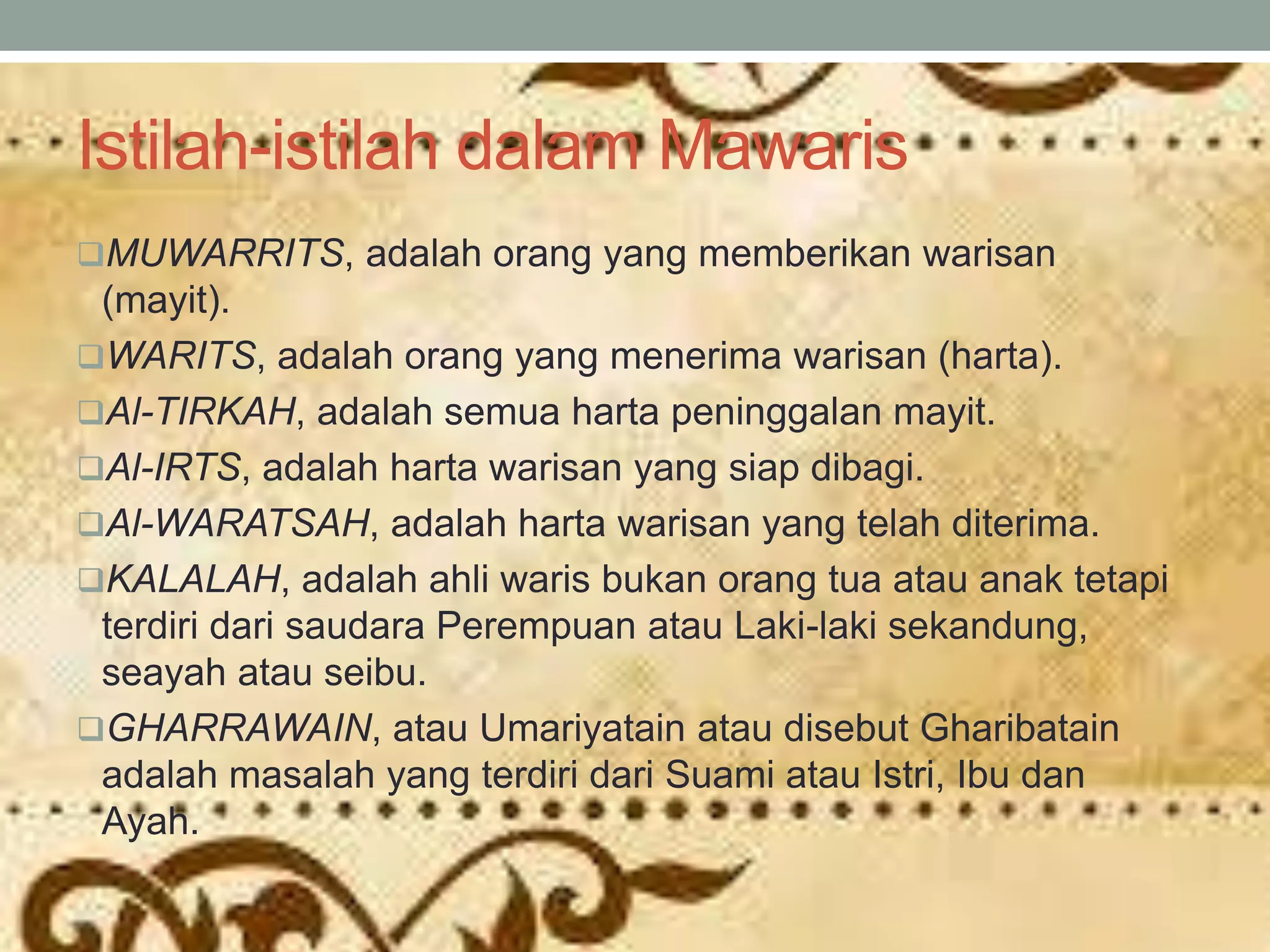 Presentasi mawaris dalam islam | PPTX