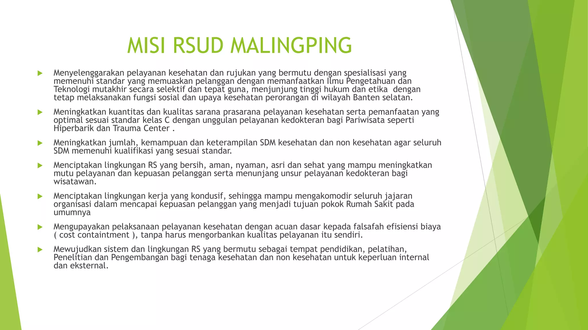 PRESENTASI PERENCANAAN PENGEMBANGAN DAN PEMBANGUNAN RSUD MALINGPING ...