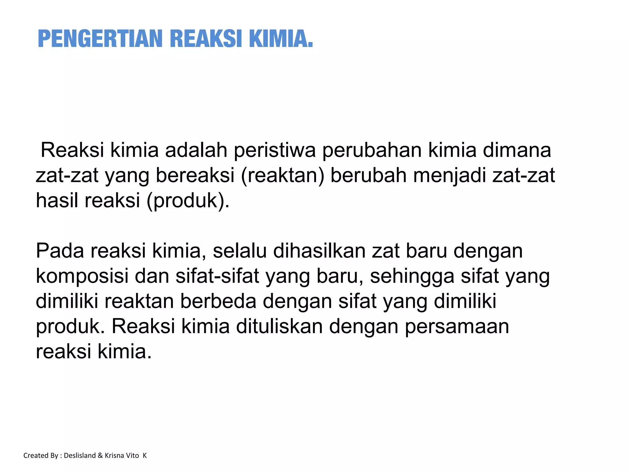 Reaksi reaksi kimia | PPT