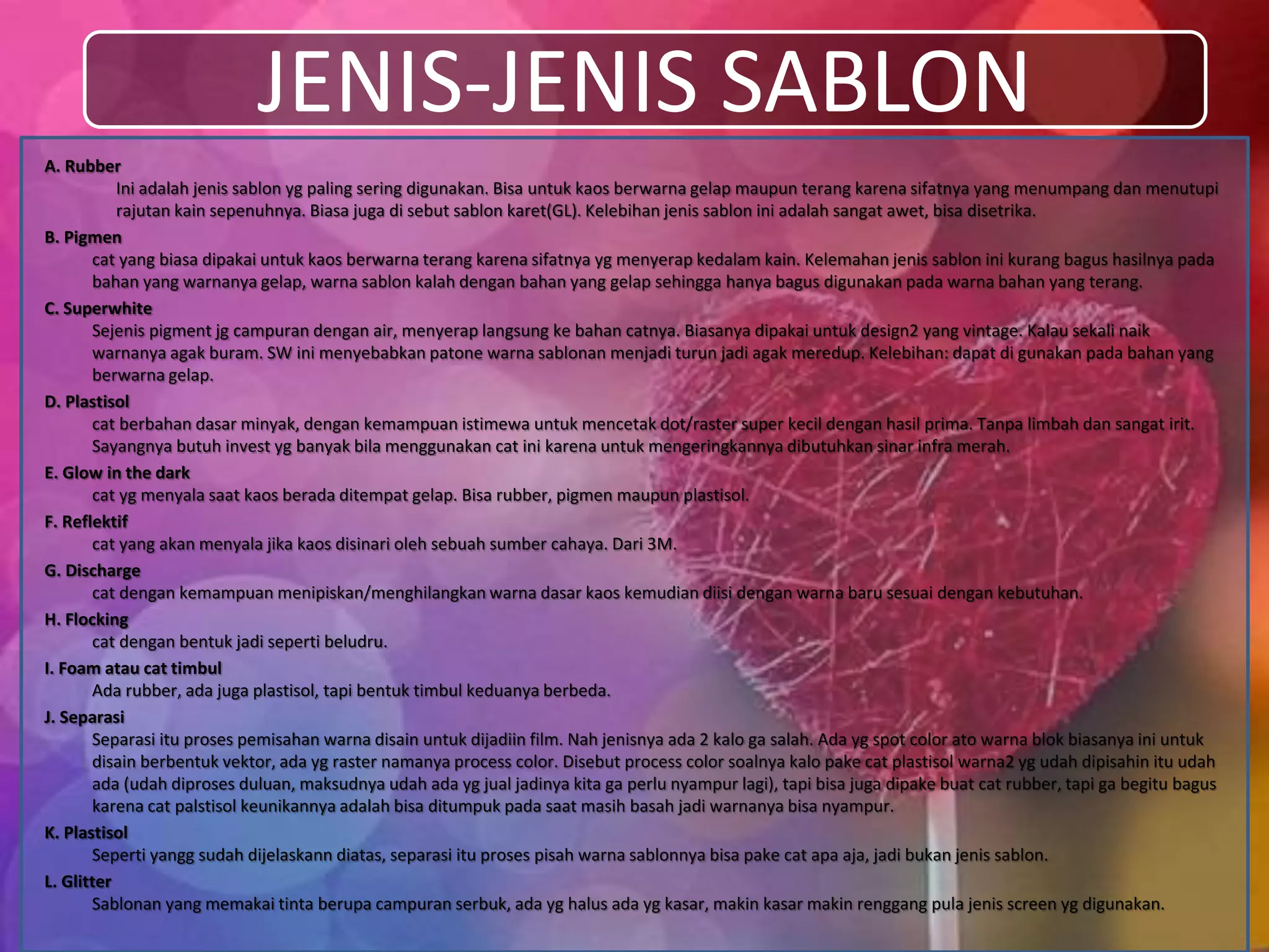 Presentasi sablon, sejarah sablon jenis sablon | PPTX
