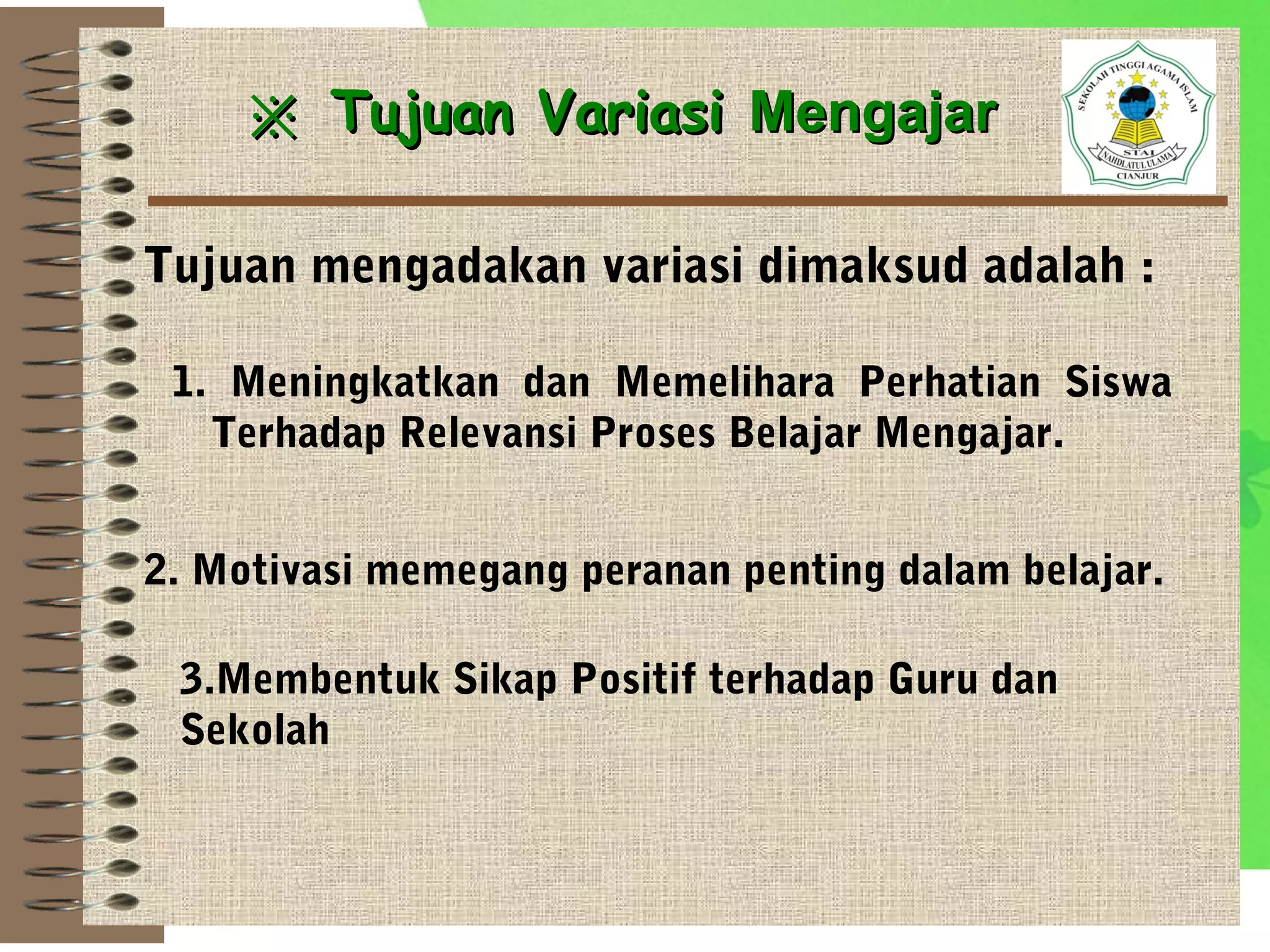 pengembangan variasi belajar mengajar | PPT