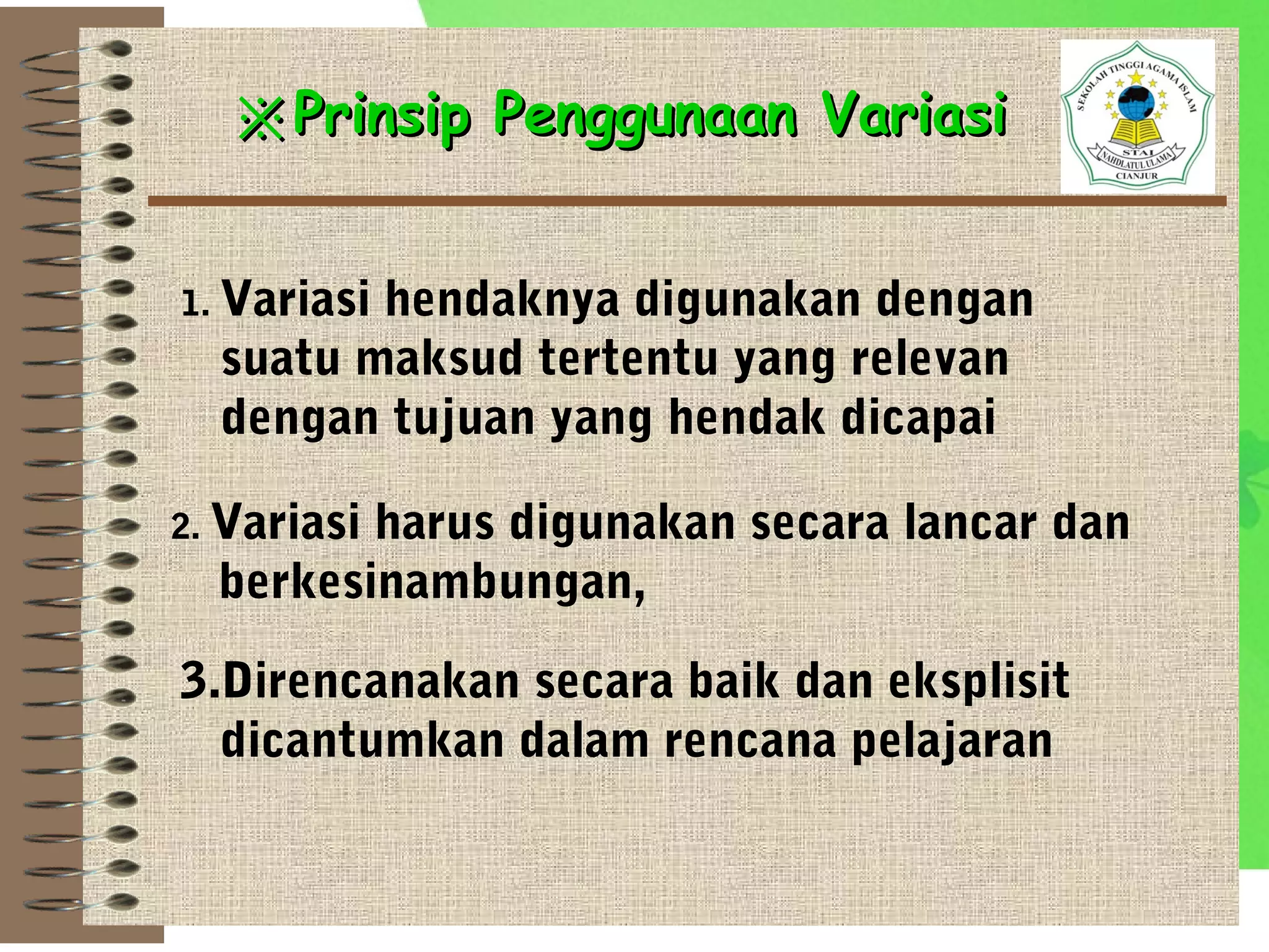 pengembangan variasi belajar mengajar | PPT