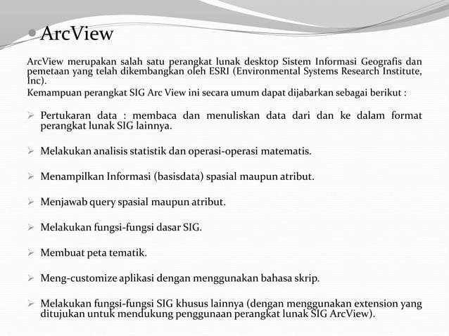 Presentasi (sistem pengolahan data spasial dengan arc view) | PPTX