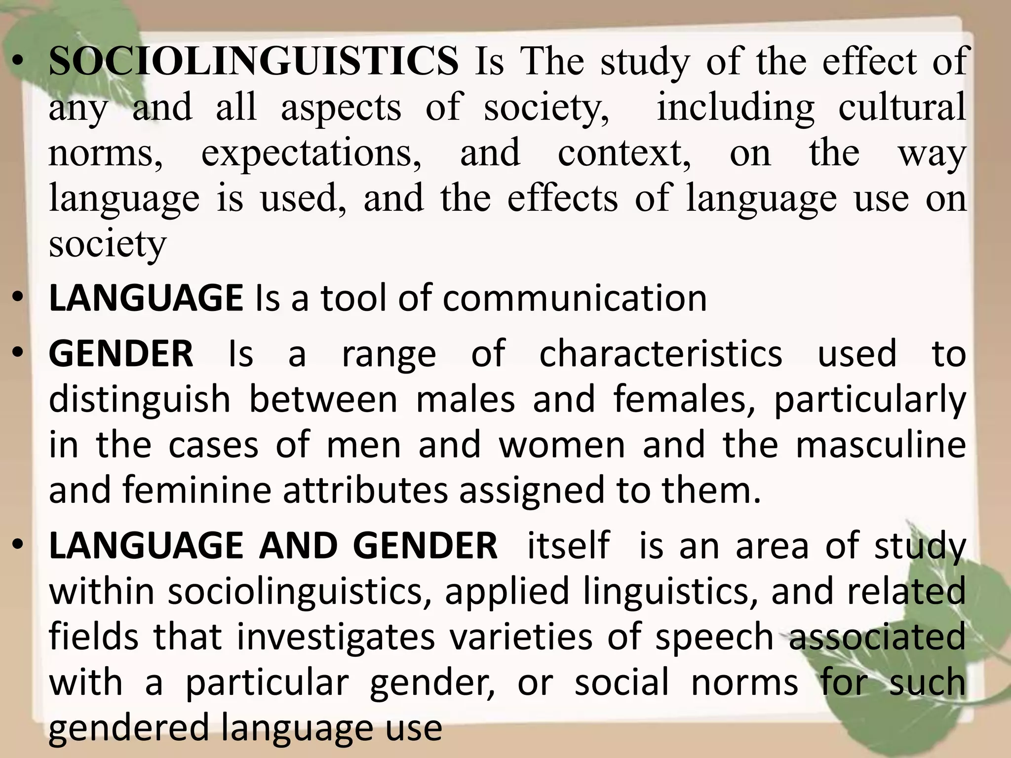 Language and Gender (Sociolinguistic) | PPTX