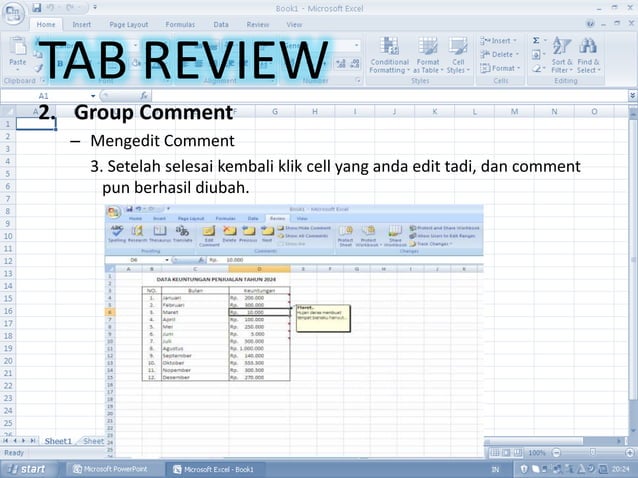 TAB REVIEW dalam Microsoft Excel 2007 | PPTX