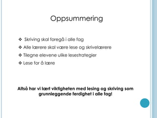 Prosjekt - Å uttrykke seg skriftlig/ Å lese i alle fag | PPTX