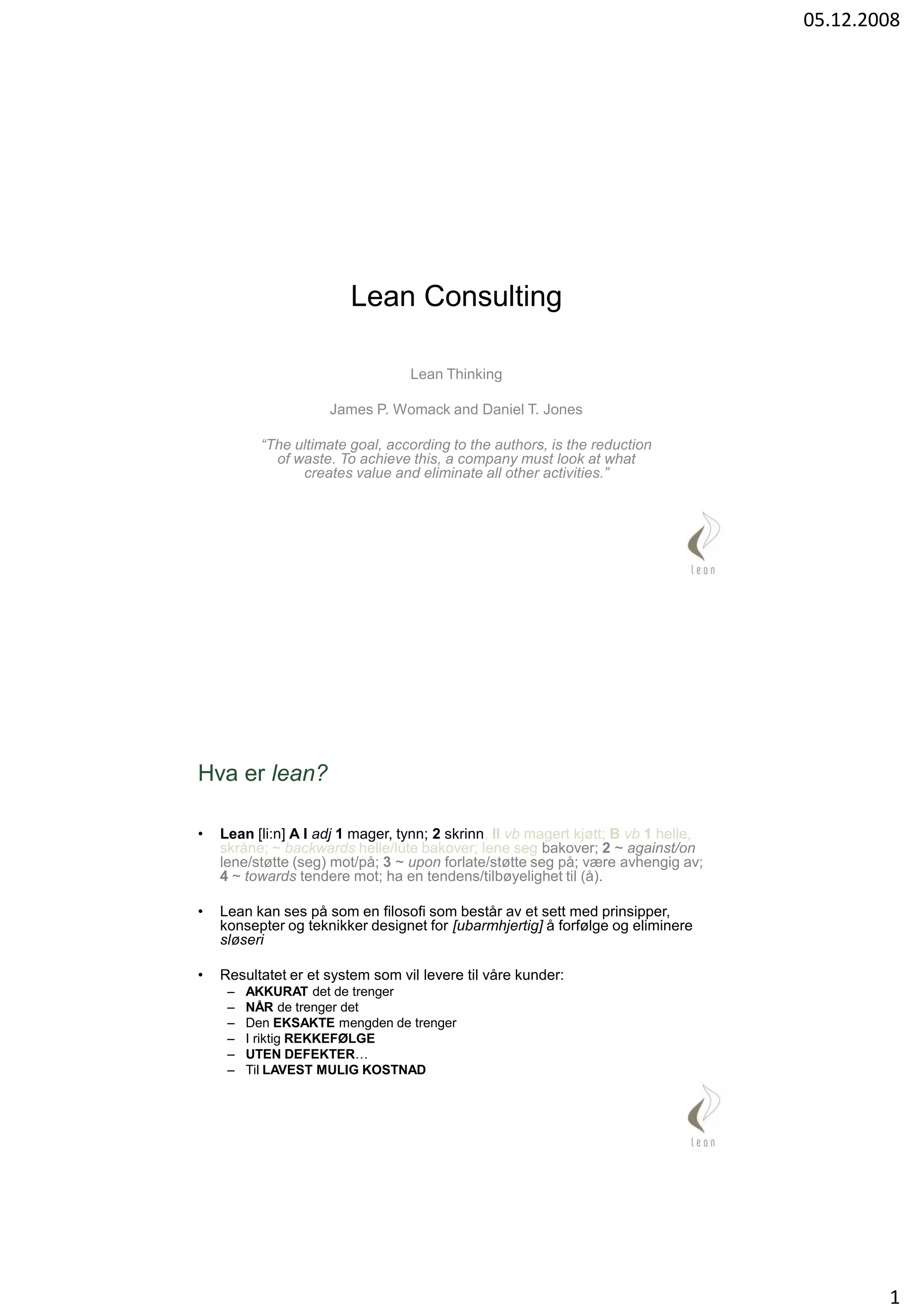 Presentasjon Av Lean | PDF